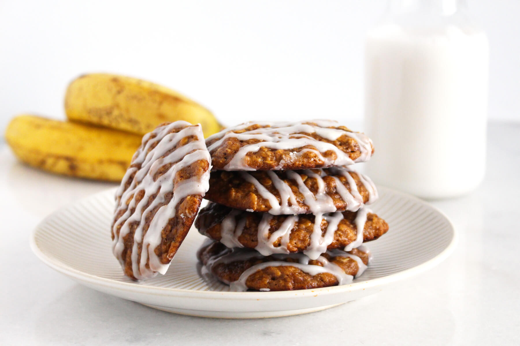 One Bowl Banana Bread Breakfast Cookies with Vanilla Bean Glaze